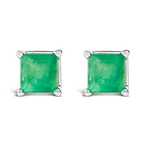 HAUS OF BRILLIANCE 14k Gold Gemstone Princess-cut Stud Earrings - Green Emerald | White